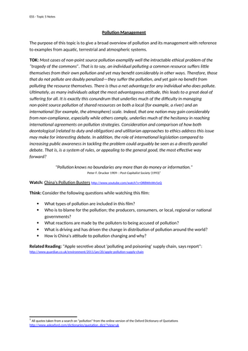 IB ESS Topic 5 Pollution - full unit | Teaching Resources