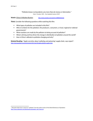 IB ESS Topic 5 Pollution - full unit | Teaching Resources