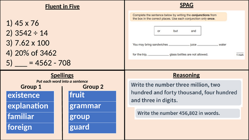 'Soft start' / Morning Work slides Year 5 for the autumn term ...