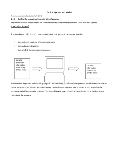 IB ESS Topic 1 - Systems - full unit of resources | Teaching Resources