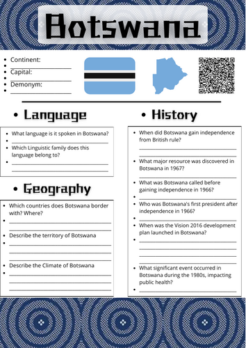 Country Study Worksheets - Botswana - Africa | Teaching Resources