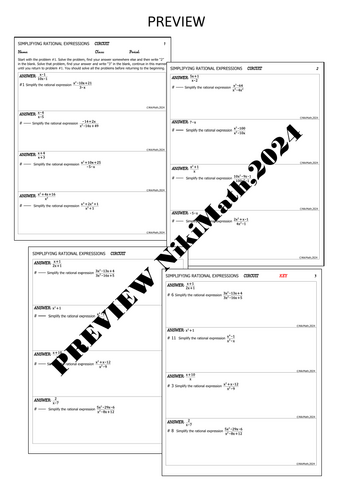 Simplifying Rational Expressions Circuit 12 Problems Teaching Resources 