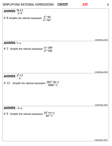 Simplifying Rational Expressions - Circuit (12 problems) | Teaching ...