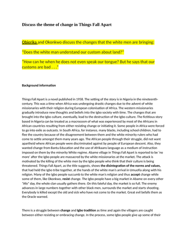 The theme of change in "Things Fall Apart" iGCSE ENGLISH LITERATURE ...