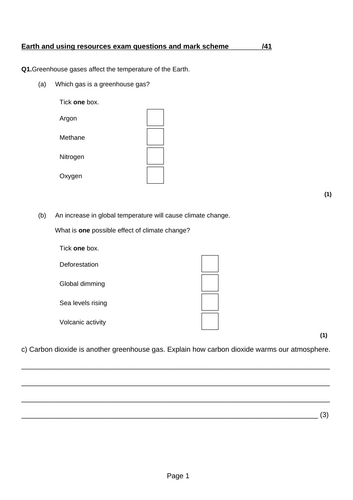 Earth & the atmosphere revision worksheet KS4 | Teaching Resources