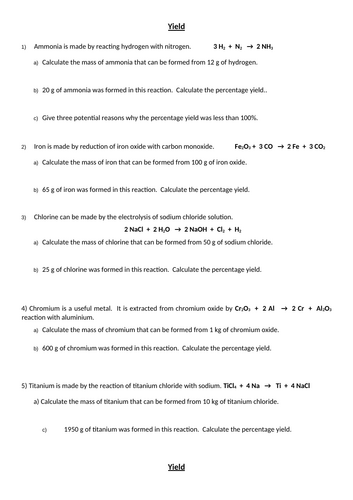 Percentage Yield KS4 ppt | Teaching Resources