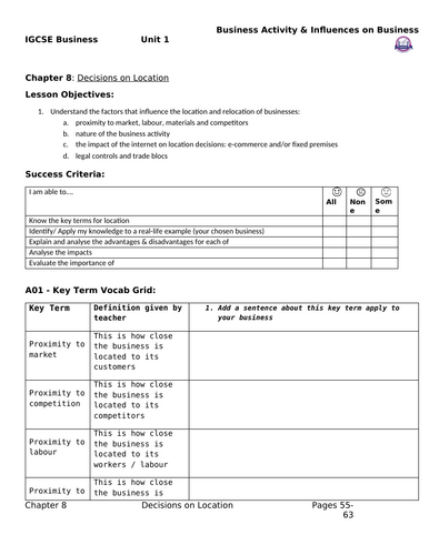 Decisions on Location IGCSE Bus Lesson / Student Work Book Chapter 8 ...