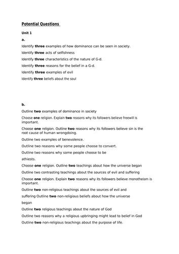 IGCSE Religious Studies - Practice Q's | Teaching Resources