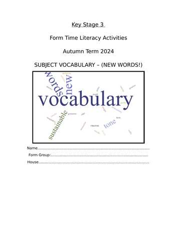 Whole School Literacy: Vocabulary - Form Time Activities | Teaching ...