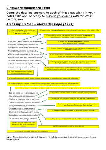 An Essay on Man, Epistle 2, by Alexander Pope - Full Lesson Activities ...