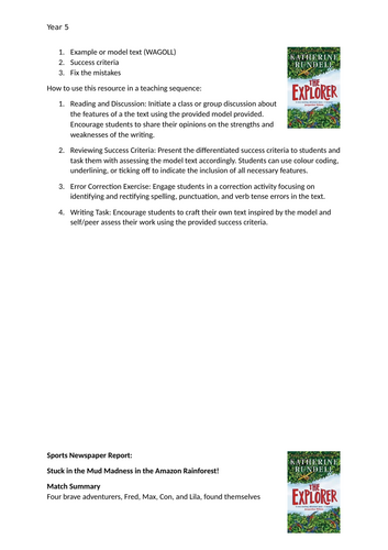 Years 5 and 6. Model Text. Sports Newspaper Report. The Explorer by ...