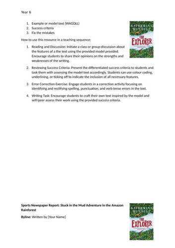 Years 5 and 6. Model Text. Sports Newspaper Report. The Explorer by ...