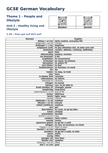New GCSE German (2024) - AQA - 2.2H (Pass gut auf dich auf!) - Full ...