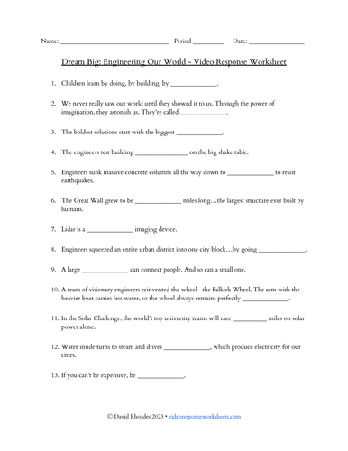 Dream Big - Engineering Our World - Worksheet | Teaching Resources