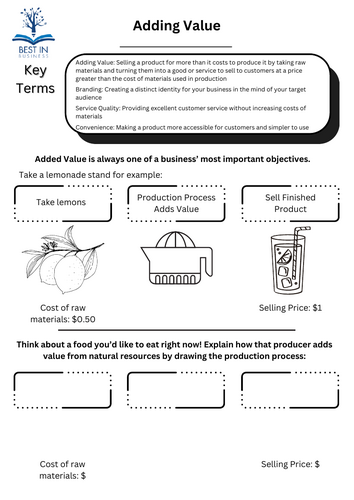 Adding Value - Revision and Activity | Teaching Resources