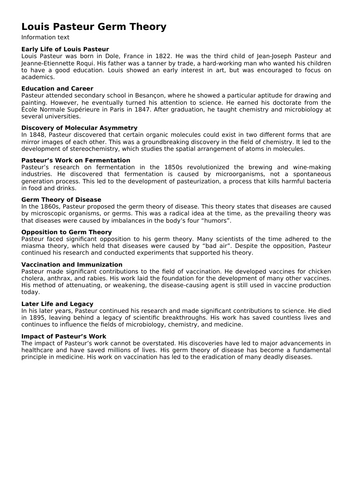 Louis Pasteur Germ Theory | Teaching Resources