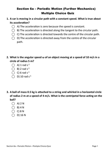 A-Level Physics - Revision Quiz - Periodic Motion (AQA) | Teaching ...