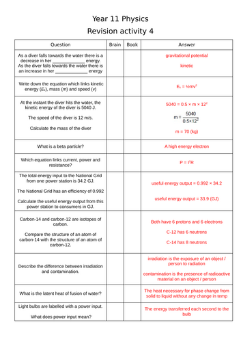 AQA GCSE Physics revision retrieval activities | Teaching Resources