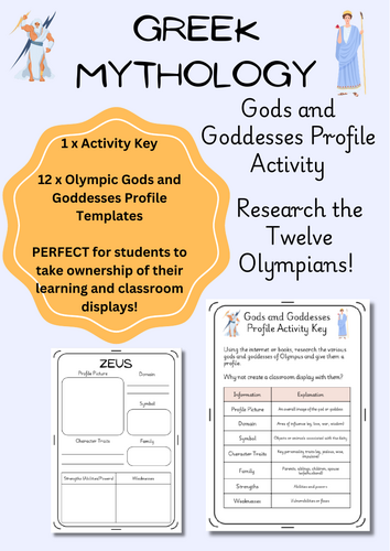 Greek Mythology Gods and Goddesses Profile English Research Activity ...