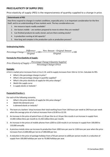 Price Elasticity of Supply (PES) | Teaching Resources