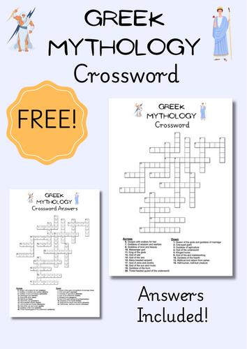 Greek Mythology Free Crossword Puzzle KS2 Upper Primary | Teaching ...