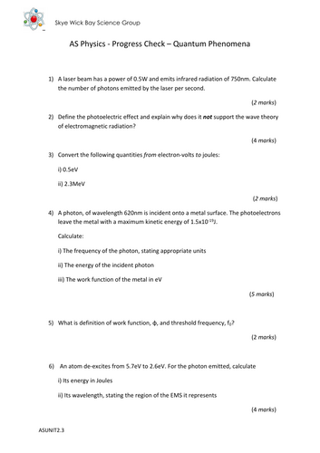 AS physics - quantum phenomena | Teaching Resources