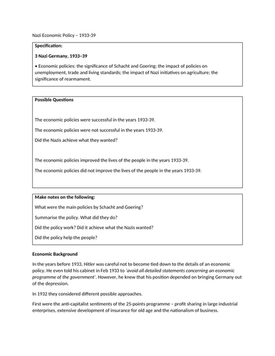 Nazi Economic Policy – 1933-1939 - Germany - IAS History | Teaching ...