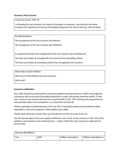 Nazi Economic Policy 1939-45- Germany - IAS History | Teaching Resources