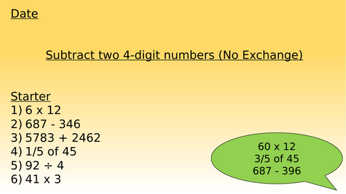 Year 4 Addition and Subtraction - Subtract two 4-digit numbers (No Exchange) Lesson | Teaching ...