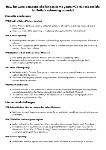 Edexcel A-level History - South Africa, 1948–94 essay | Teaching Resources