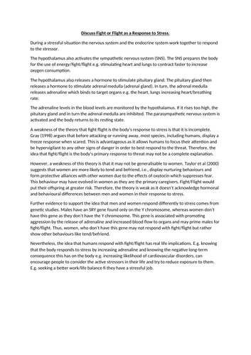 Fight or Flight Biopsychology Essay 16 Mark Model Answer AQA Psychology ...