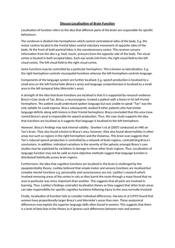 Localisation of Brain Function Biopsychology Essay 16 Mark Model Answer ...