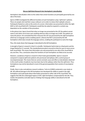 Split Brain Research into Hemispheric Lateralisation Biopsychology ...