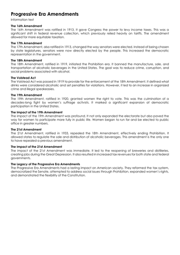 Progressive Era Amendments | Teaching Resources