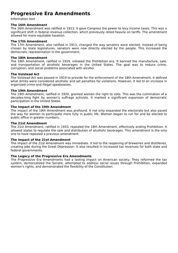 Progressive Era Amendments | Teaching Resources