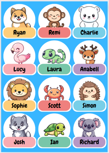 34 Animal Primary Labels - Name Stickers for Kids, Cute Animal Images ...