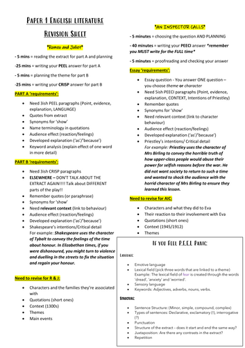 Edexcel English Literature Revision - Paper 1 (Romeo and Juliet, AIC ...