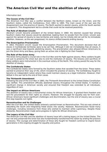 The American Civil War and the abolition of slavery | Teaching Resources