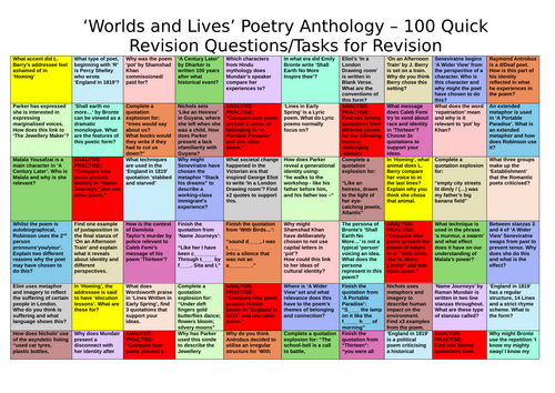 10x10 Revision Grid Worlds and Lives Anthology | Teaching Resources