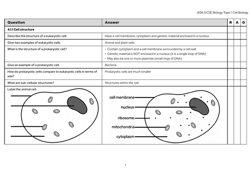 FREE SAMPLE AQA GCSE Biology Topic 1 Cell Biology Revision Questions ...