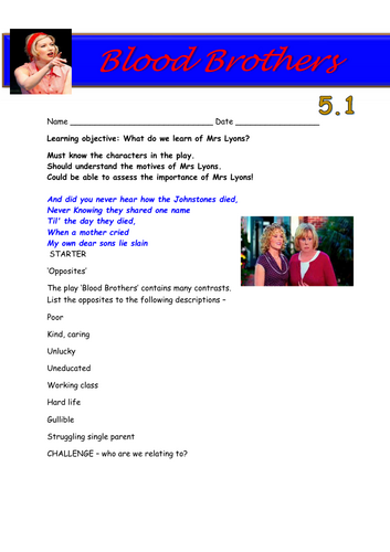 Blood Brothers Worksheets (Functional Skills L1) | Teaching Resources