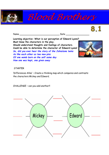 Blood Brothers Worksheets (Functional Skills L1) | Teaching Resources