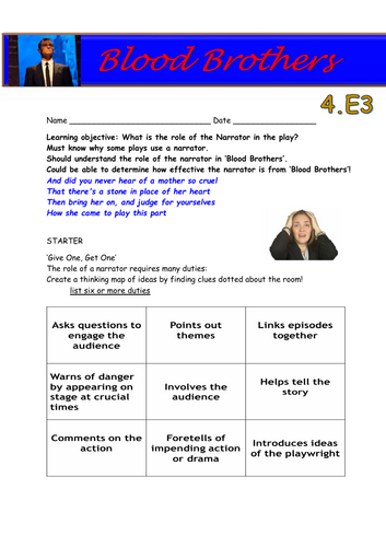 Blood Brothers Worksheets (Functional Skills E3) | Teaching Resources