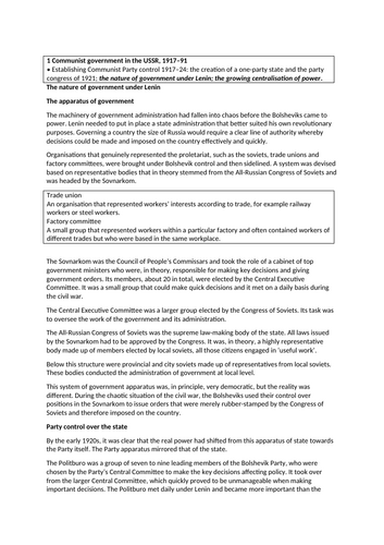 Lenin’s Government L2 – 1917-1924 – Russia Lenin to Yeltsin - IAS ...