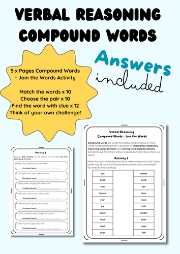 Verbal Reasoning Compound Words Join the Words - English Vocabulary KS2 ...