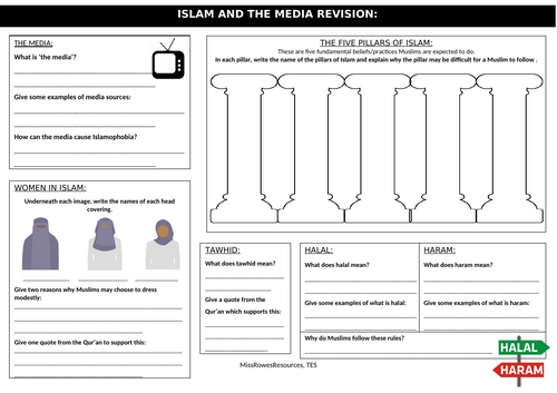 Islam and the Media Revision Worksheet KS3 | Teaching Resources