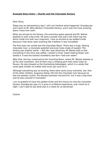 Example Diary Entry - Charlie and the Chocolate Factory | Teaching ...