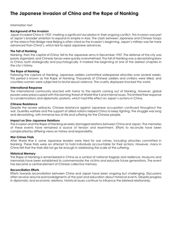 The Japanese invasion of China and the Rape of Nanking | Teaching Resources