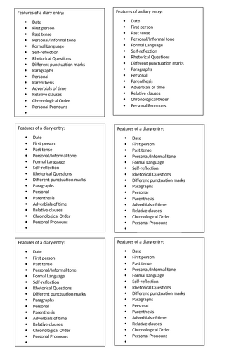 Identifying features of a diary entry | Teaching Resources