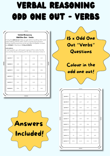Verbal Reasoning Odd One Out Verbs English Vocabulary - KS2 11+ GL ...